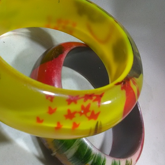 Jewelry | Vintage Bangles Lucite Hand Painted | Poshmark